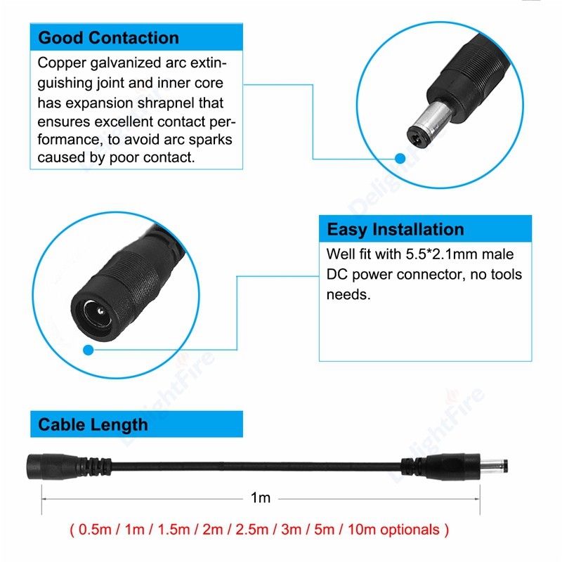 Extension Power Cable 12V DC Port 5.5mm x 2.1mm 5M/10M 22AWG Power Cord ...