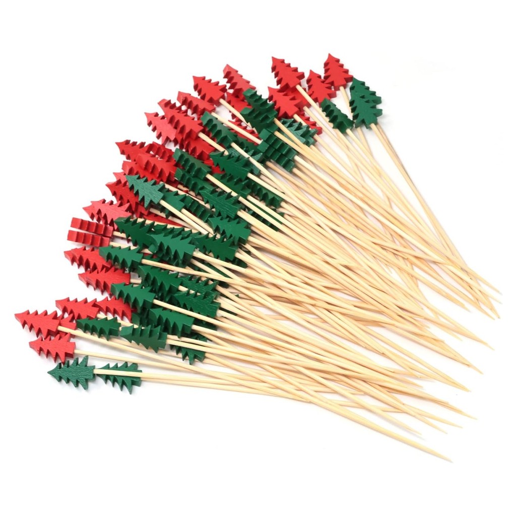 100Pcs Christmas Disposable Bamboo Skewers Santa Xmax Tree Fruit Fork ...