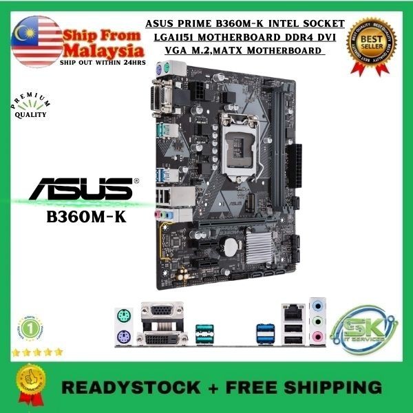 ASUS PRIME B360M-K INTEL SOCKET LGA1151 MOTHERBOARD DDR4 DVI VGA M.2 ...