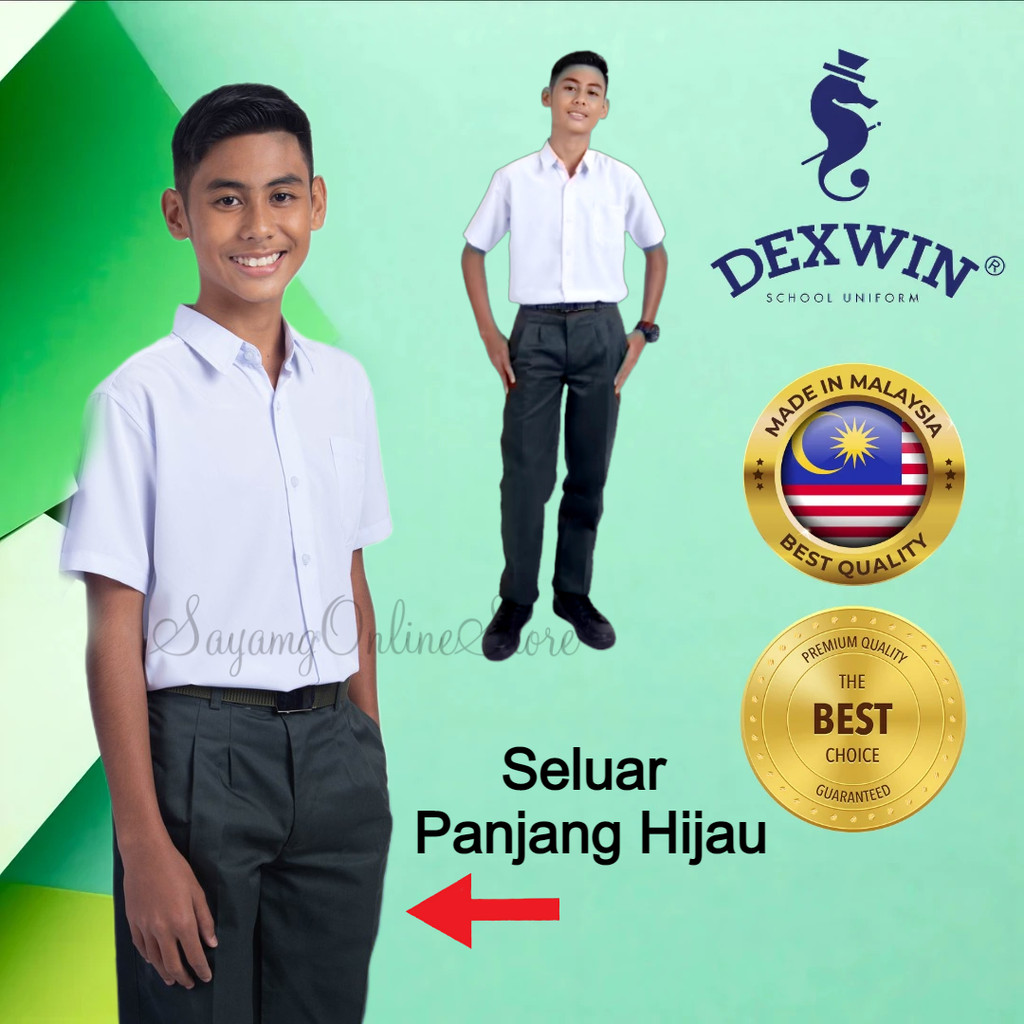 Secondary School Boy Uniform Dexwin Green Pants Seluar Hijau Panjang ...