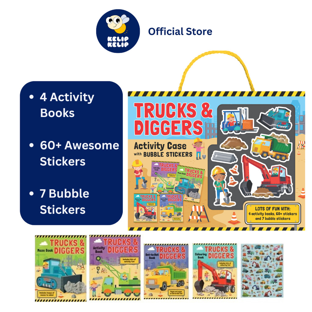 Trucks & Diggers Book Gift Set Construction Vehicles For Kids with 4 ...