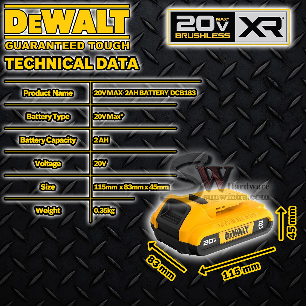 DeWalt 20V MAX 2.0Ah Battery Kit + 4.0Ah Charger DCB183 DCB 183 1x / 2x ...