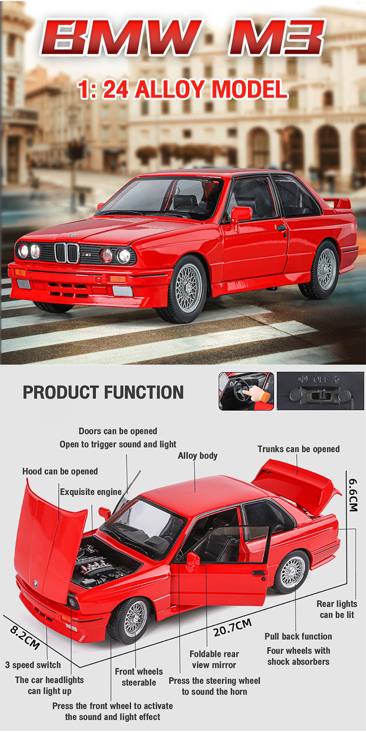 KLT 1:24 BMW M3 Diecast Model Car Alloy Cars Toys Collection Gift For ...