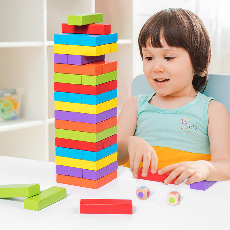 54pcs Wooden Stacking Blocks Toy STEM Balance Game Exercise Thinking ...