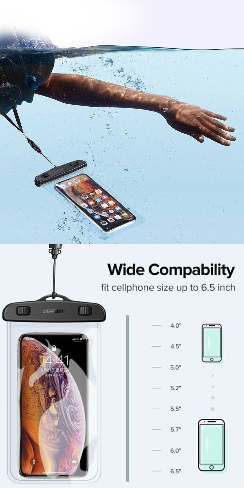 UGREEN Phone Bag Case Waterproof Crystal Clear Casing Sensitive Touch ...