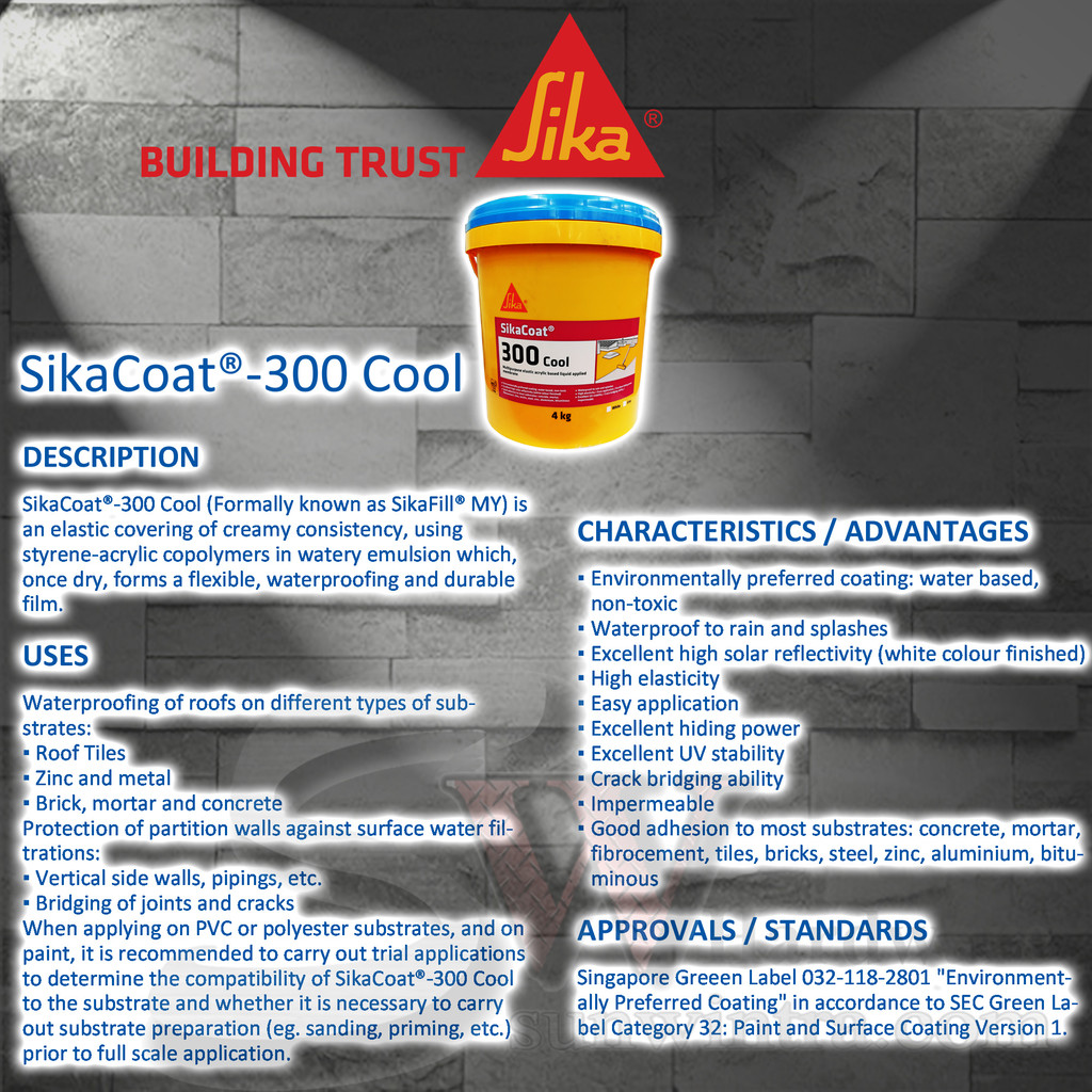 SIKA SikaCoat®-300 Cool 4KG / 20KG Multipurpose Elastic Acrylic Based ...
