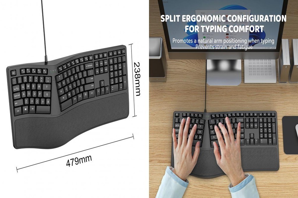 kT Ergonomic Wrist Support Keyboard Comfortable Wired Split Keyboard ...