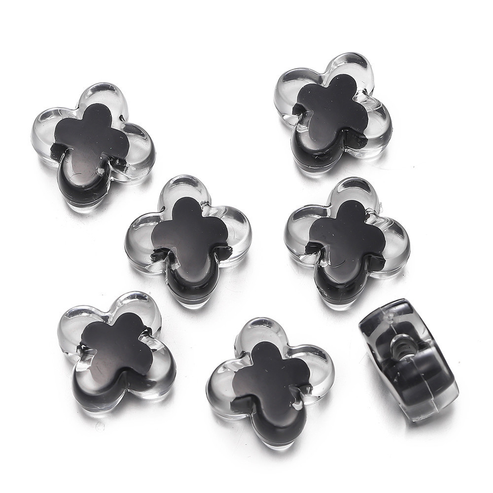 St.kunkka.10/20pcs Acrylic Black Beaded Heart Flower Transparent Beads ...