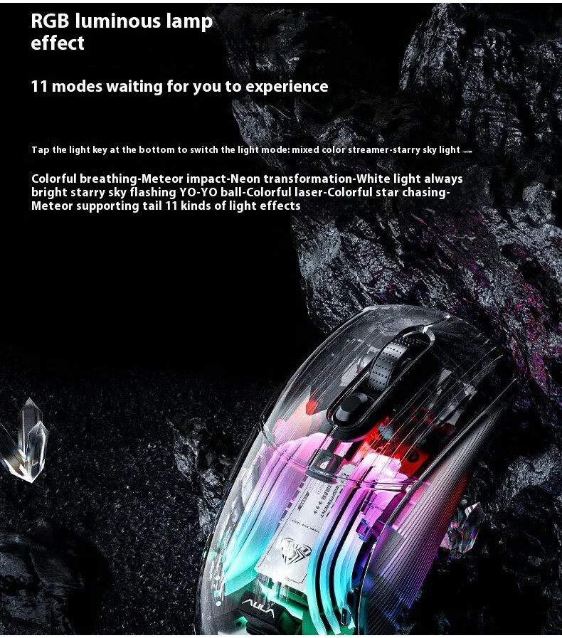 AULA Wireless Mouse SC630 Transparent RGB With Magnetic Charging Base ...