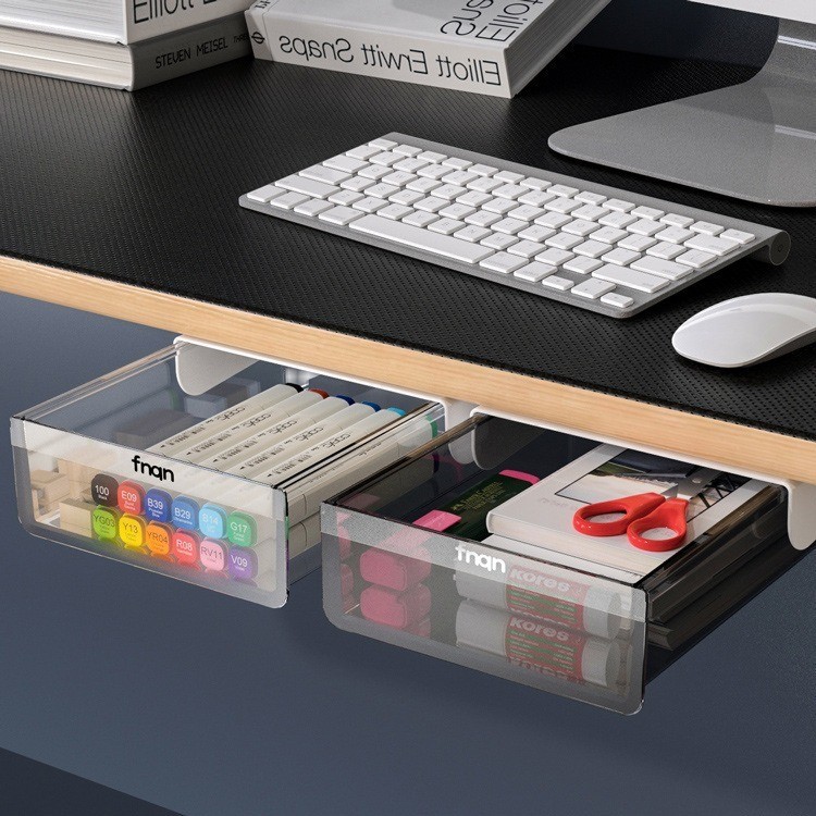 Hidden drawer style storage box under the desk, large desktop office ...