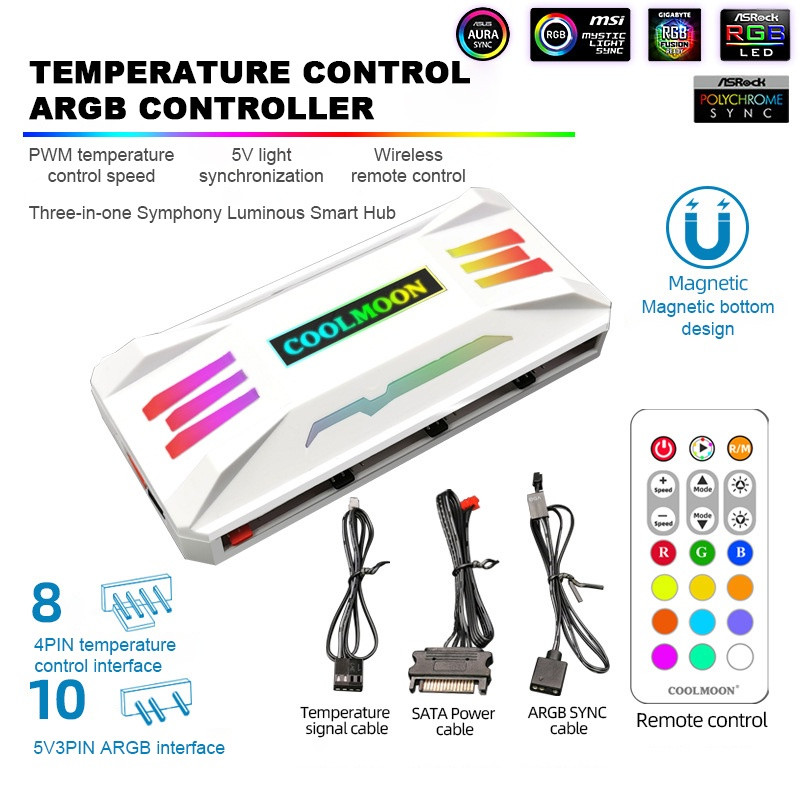COOLMOON Smart Hub 5v 3pin ARGB 4 Pin Pwm PC Case fan Controller IR ...