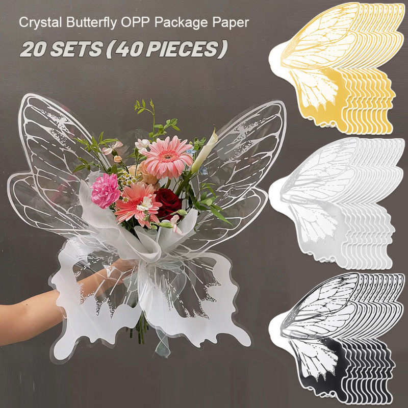 20Pcs Butterfly Wings Wrapping Paper - LED Light Flower Bouquet Wrapper ...