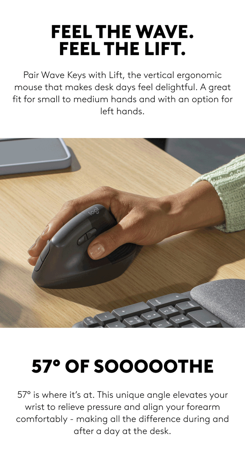 Logitech Wave Keys Wireless Ergonomic Keyboard With Cushioned Palm Rest
