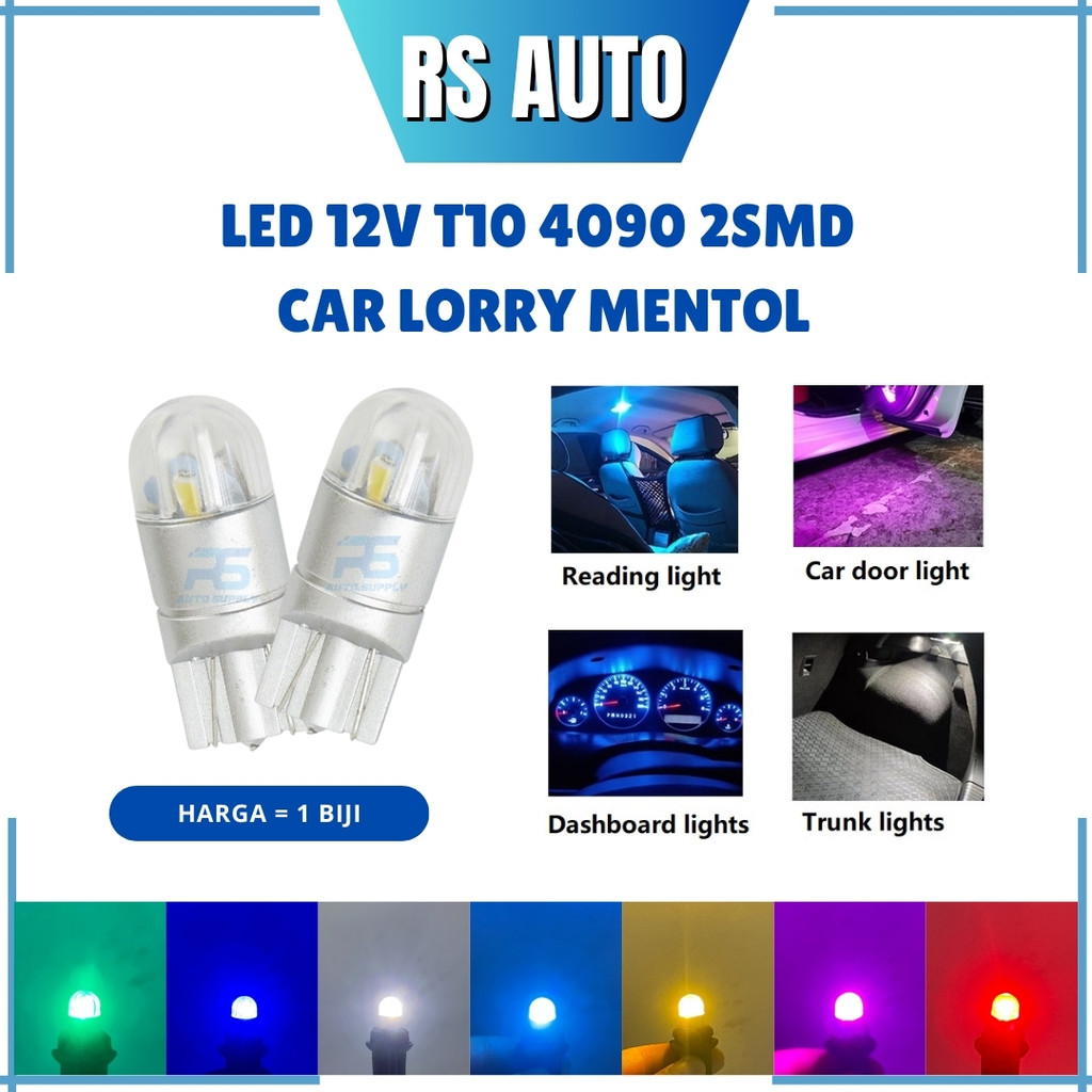 Led T10 12V 2smd 4090 Bulb Bright White Red Yellow Ice Blue Green ...