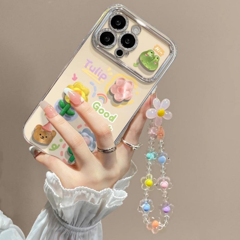 Cute Flower DIY Doll Phone Case + Lanyard for iPhone 11 16 15 14 13 12 ...