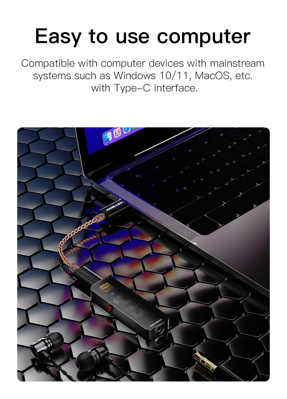 KEYSION CS43198 USB DAC Audio HiFi Decoder 384KHz DSD256 Type-C to 3 ...