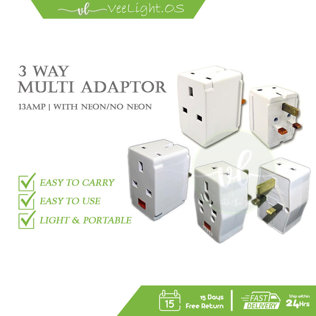 3 Way 13A Multi Universal Socket Adaptor Travel Extension Plug Multi ...
