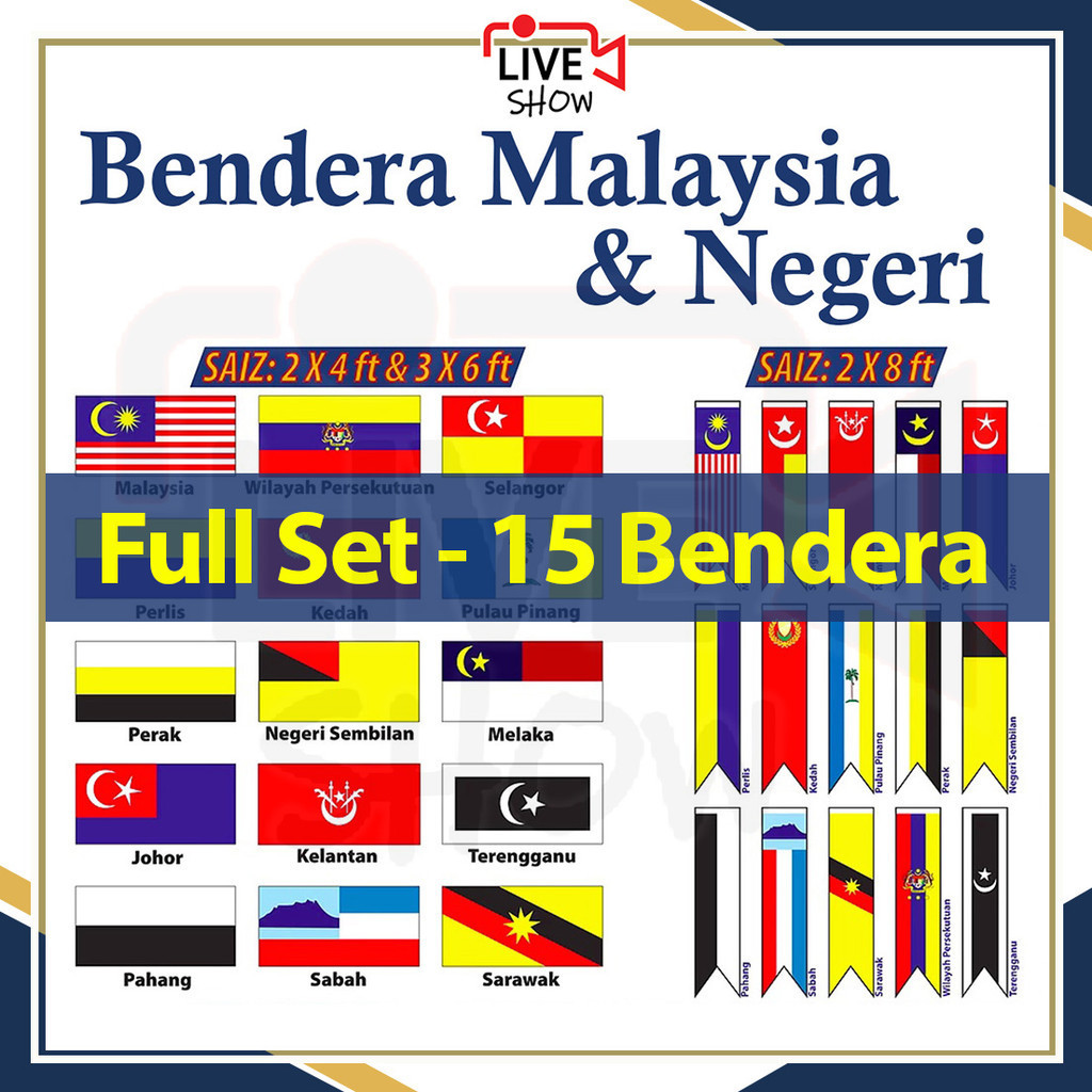 Full Set Flag (2x4 / 3x6 / 2x8 ft) 15 Bendera Malaysia & Negeri State ...