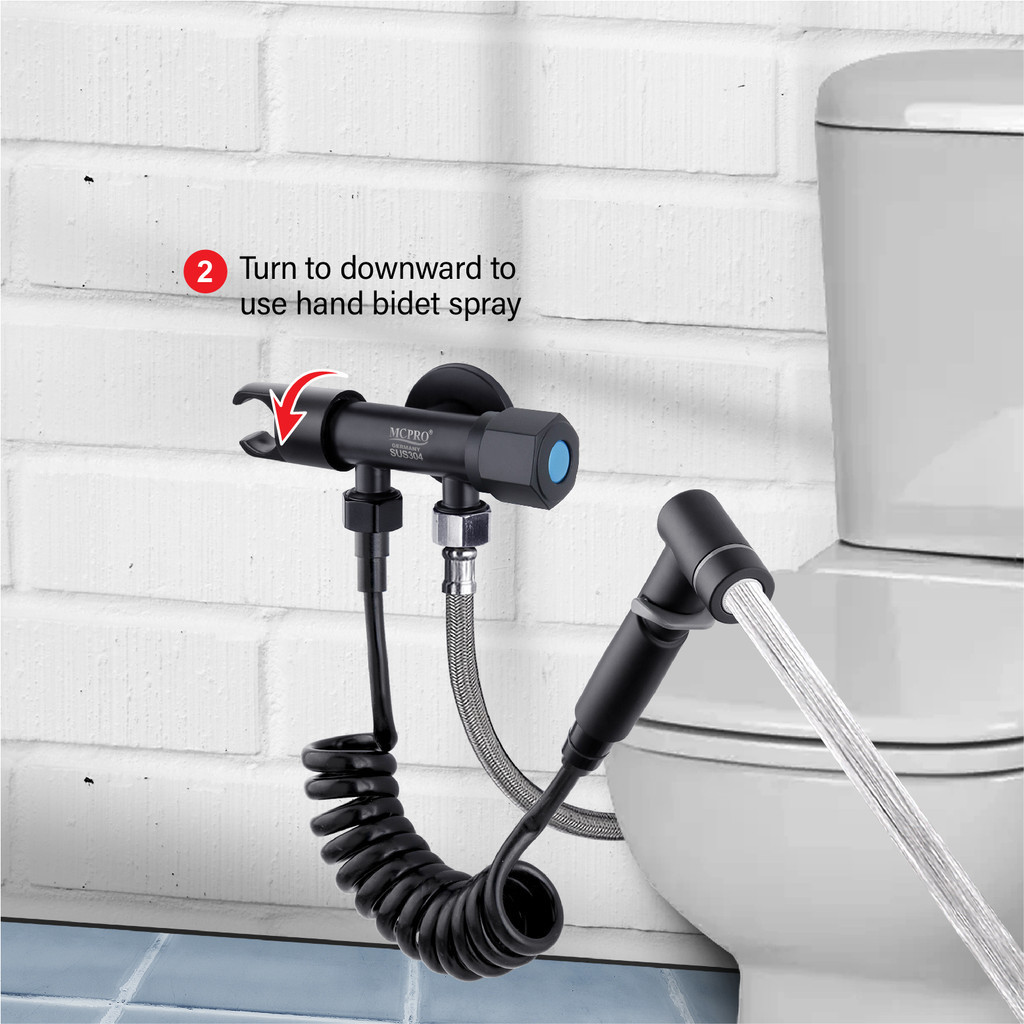 MCPRO SUS304 Stainless Steel BLACK HEXAGON TWO WAY TAP with BIDET SPRAY ...