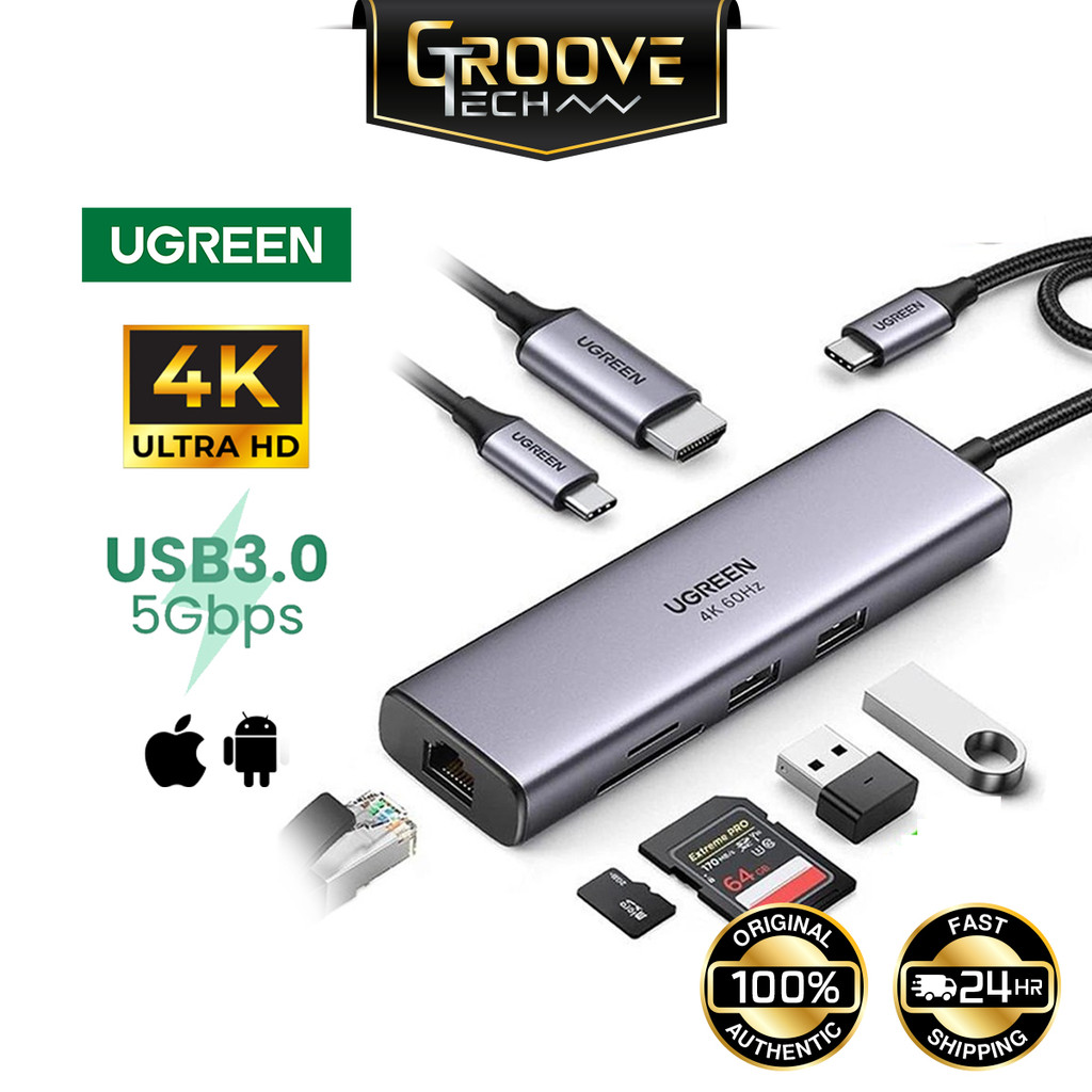 UGREEN 7 IN 1 USB C Hub 4K 60Hz HDMI Ethernet USB 3.0 Port PD 100W TF SD Card Reader Adapter ...