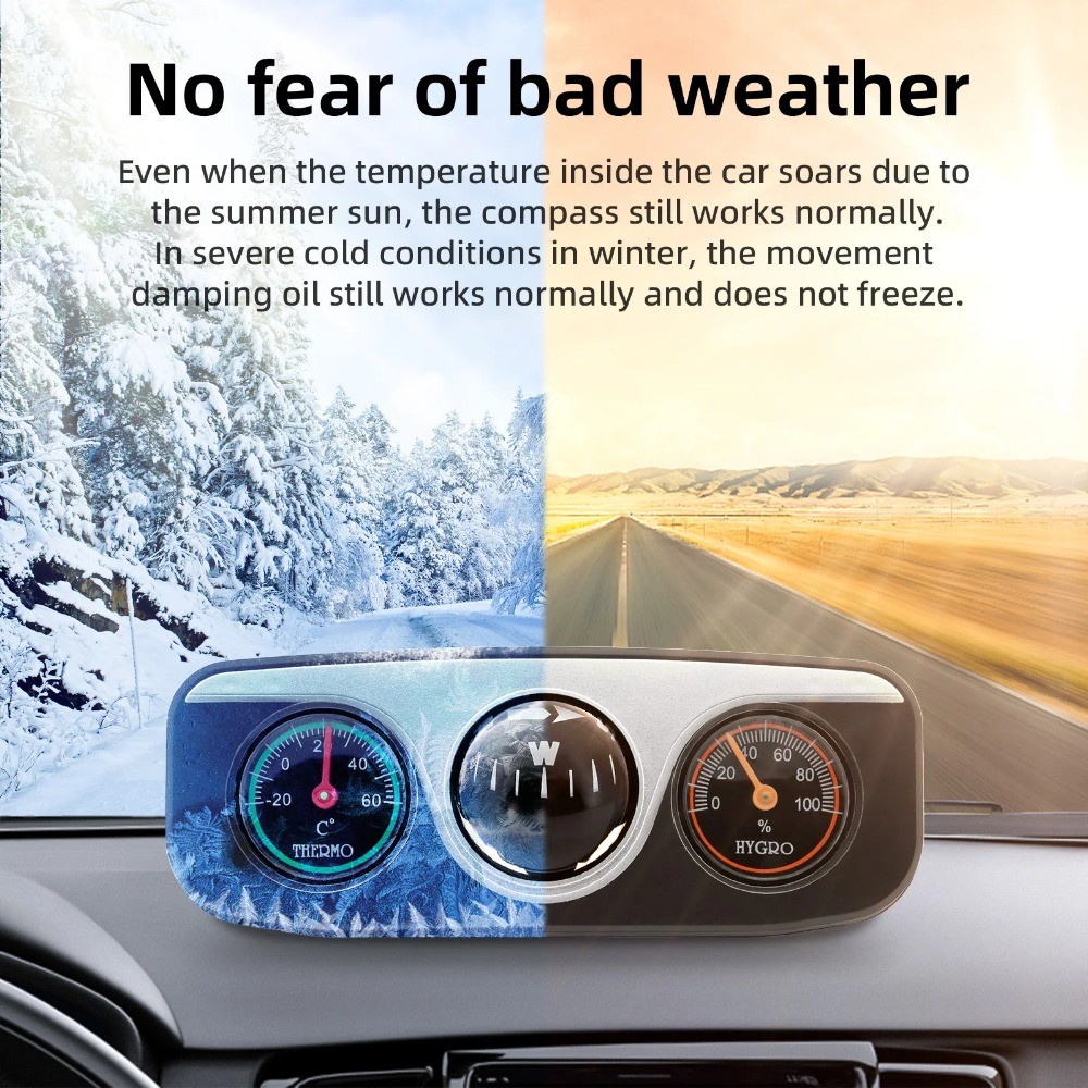3 in 1 Car Vehicle Dashboard Thermometer Hygrometer Compass Navigation ...