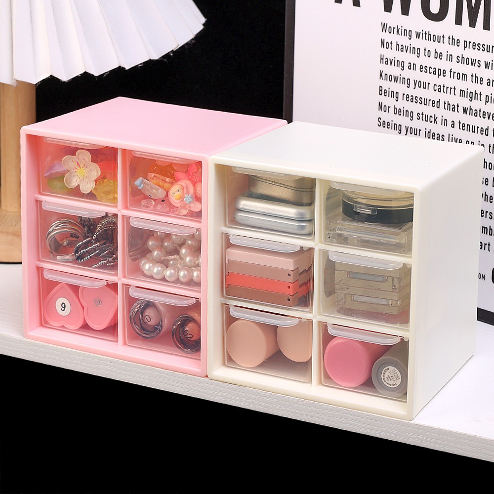 Mini Transparent Storage Box - Desktop 6 Grids Sundries Stationery ...