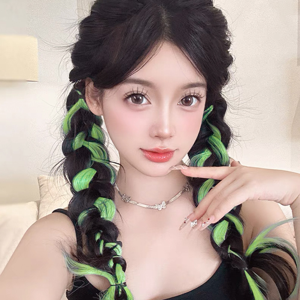 Y2k Fashion Color Ponytail Hair Loop-Dopamine Gradual Change Wig Braid ...