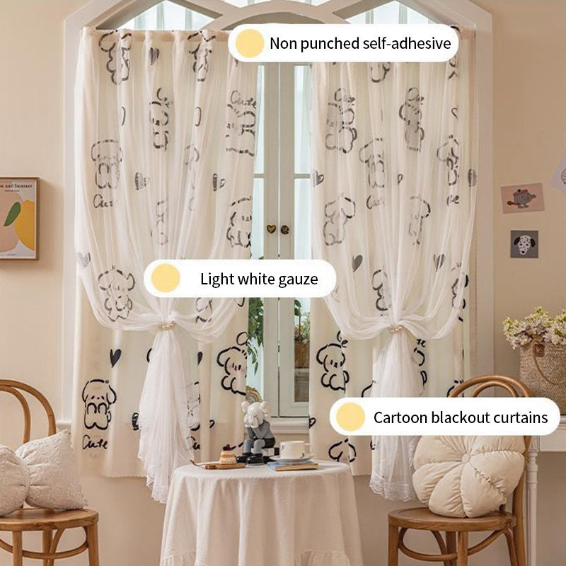 Teddy Bear Blackout Curtains No-Drill Hook Type Sunshade Curtains Home Decor | Shopee Malaysia
