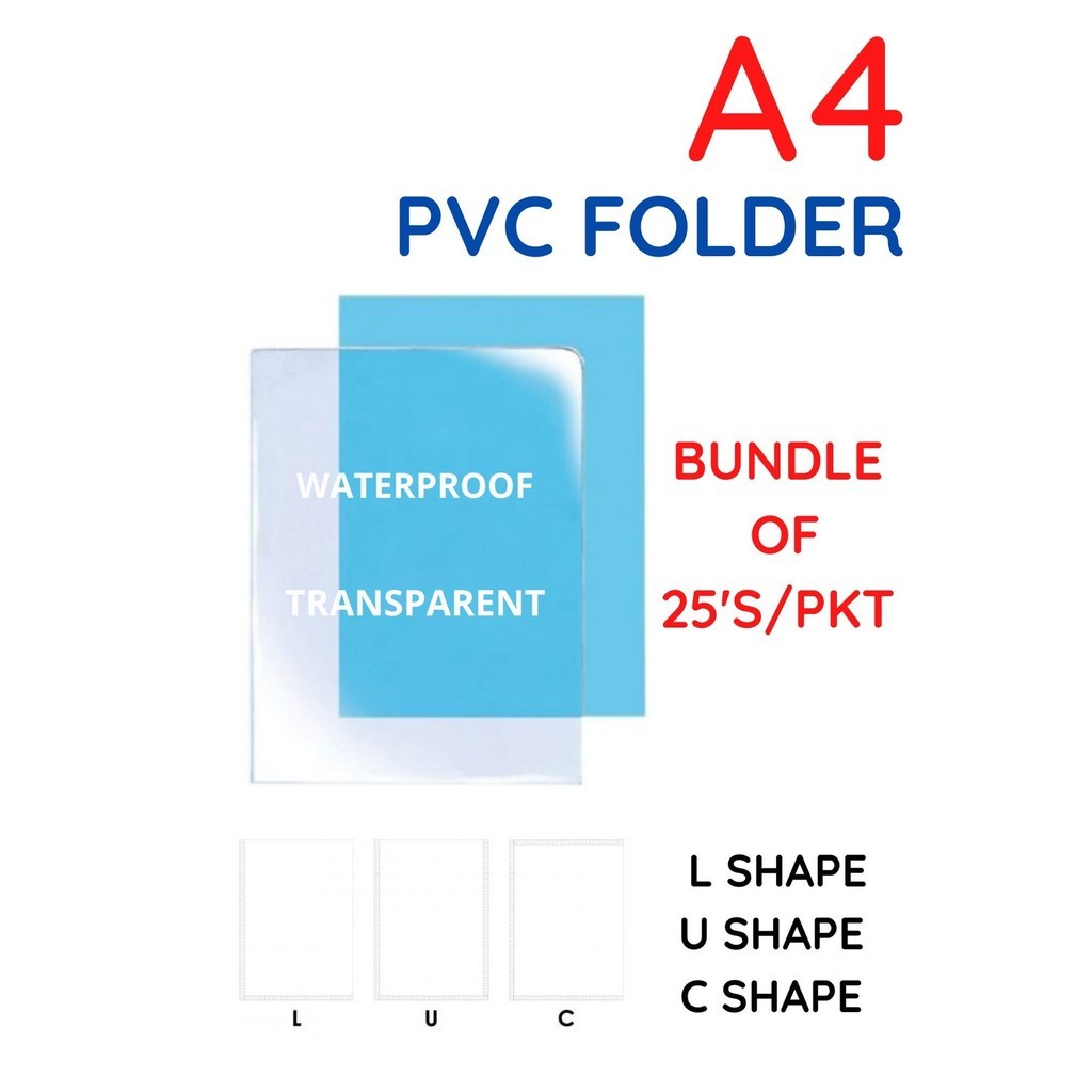 [ Pack of 25's ] A4 KIDARIO PVC L/U/C SHAPE FOLDER | A4 L SHAPE FILE ...