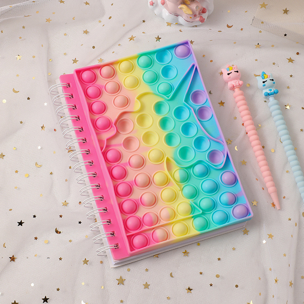 Rainbow Pop It Fidget Bubble Notebook Silicone Hard Cover Buku Nota ...