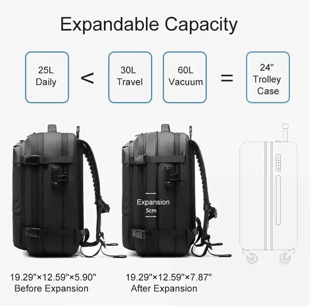Airback Vacuum Compression Backpack with Vacuum Pump Expandable Travel ...