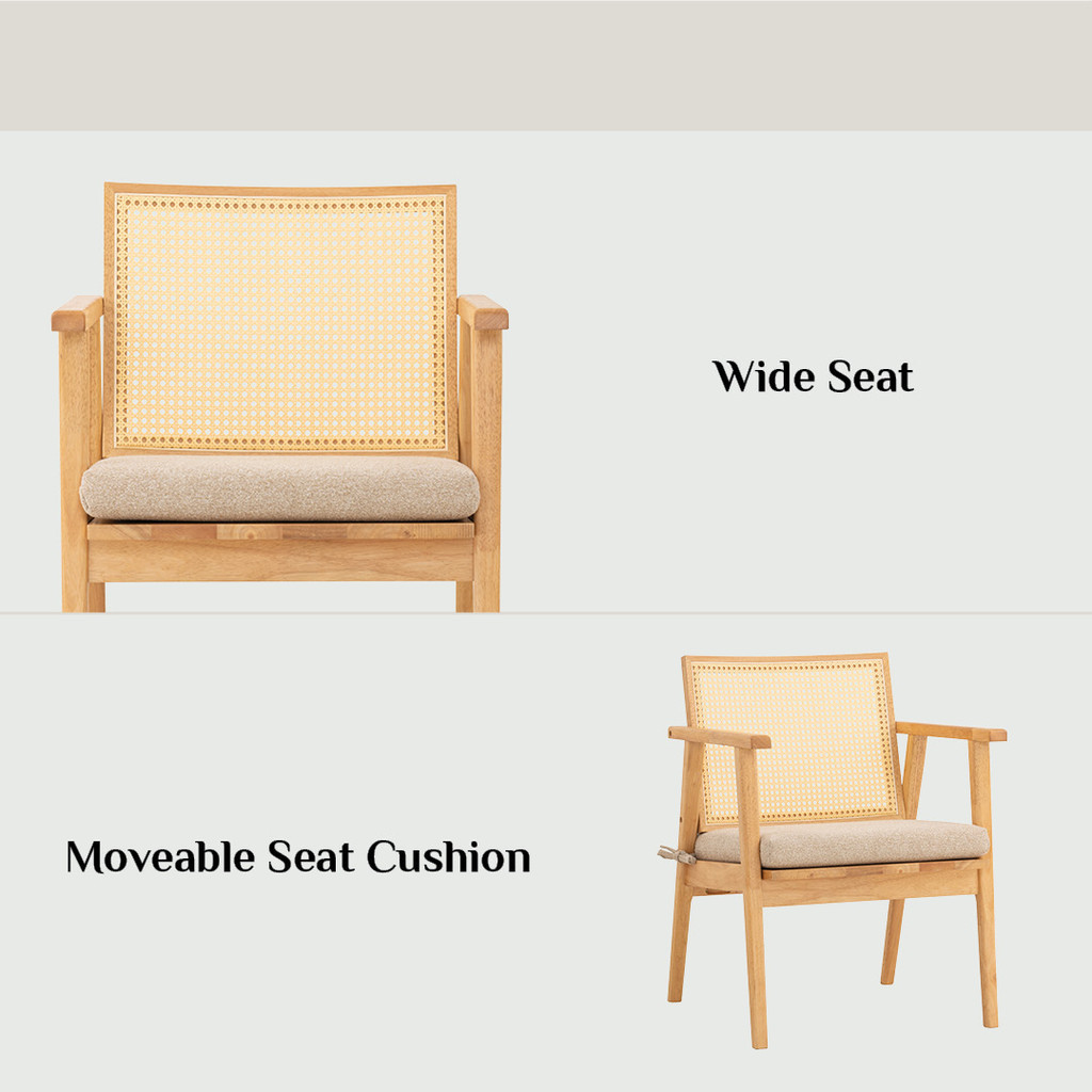 Lanson Arm Chair Japandi Muji Solid Wood rattan back rest Lounge Chair ...