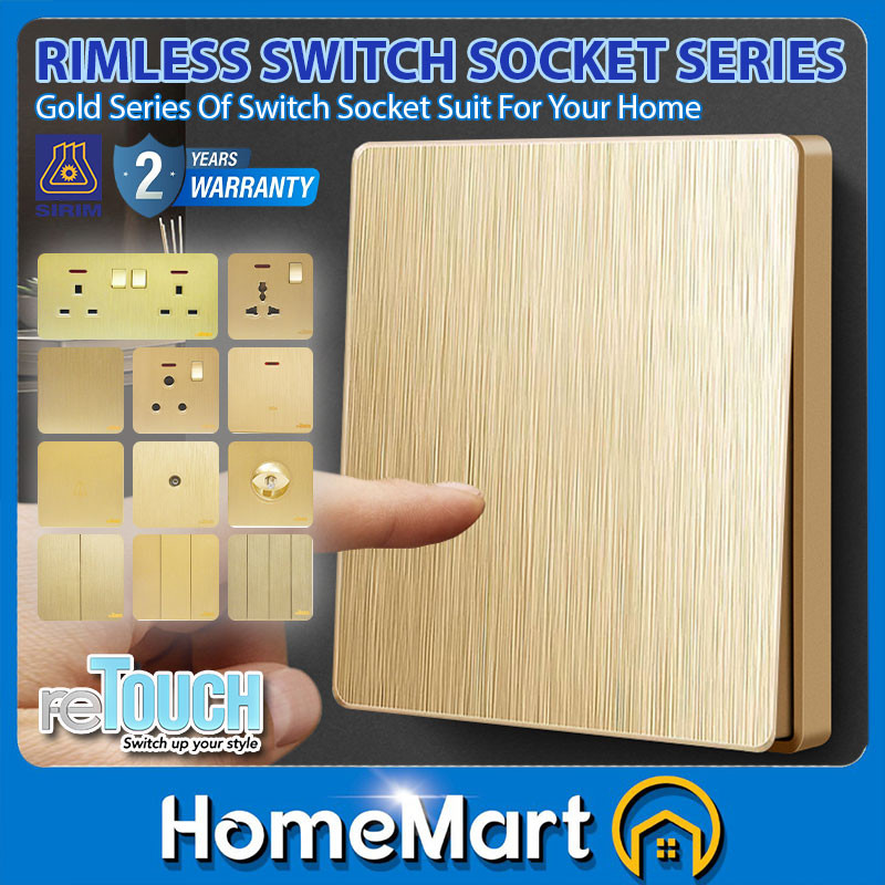 (SIRIM) reTouch Ultra Rimless Switch Socket 1/2/3/4 Gang 1/2Way Wall ...