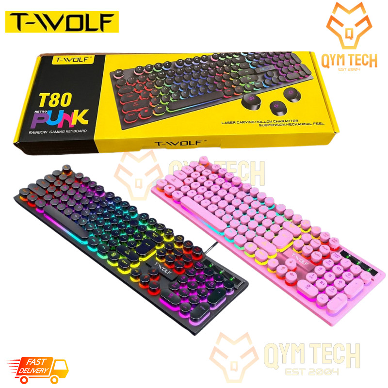 T-WOLF T80 RETRO PUNK RAINBOW GAMING KEYBOARD | Shopee Malaysia