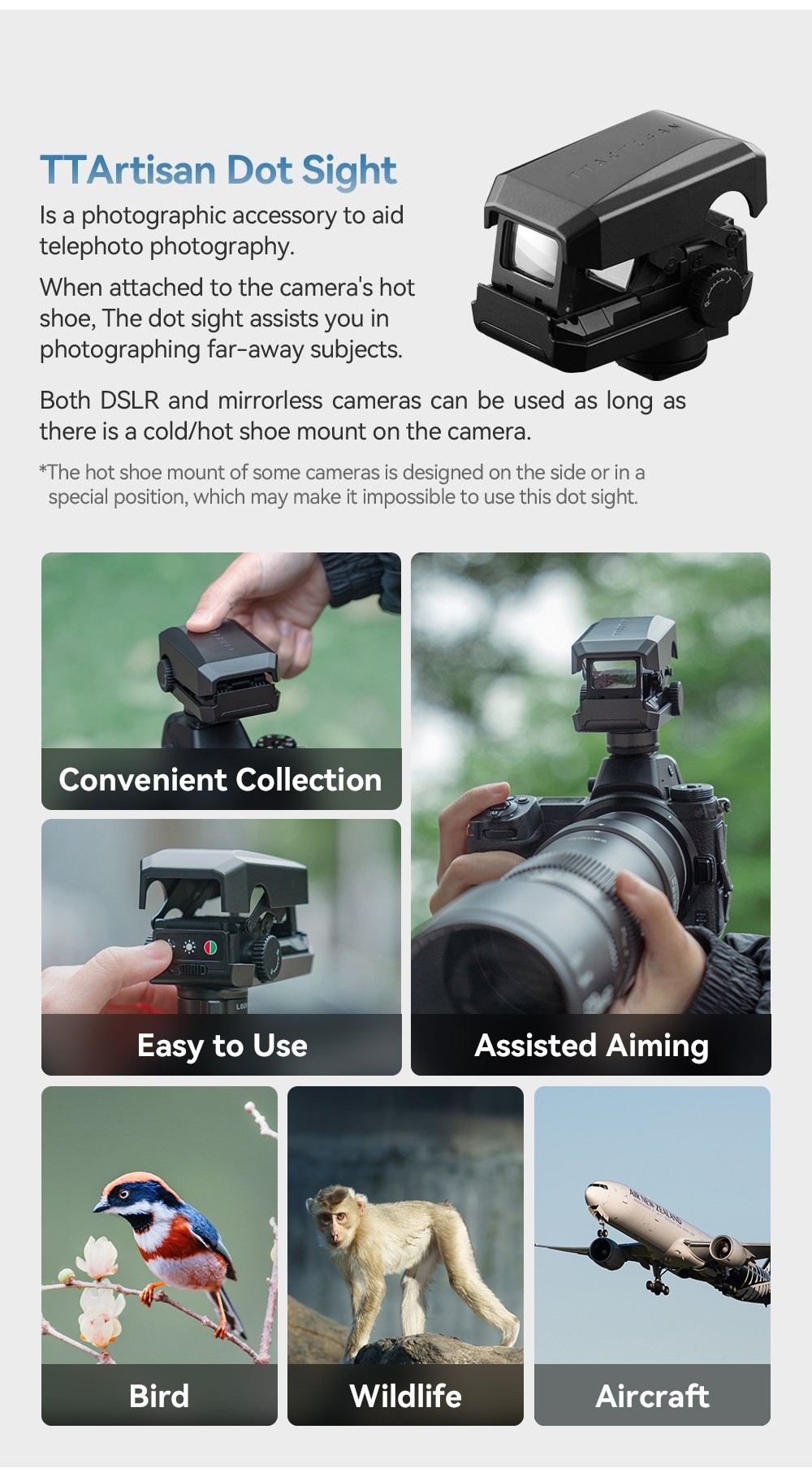 TTArtisan Dot Sight for Telephoto Lens Photography Accessories with Cold Shoe Mount Locking ...