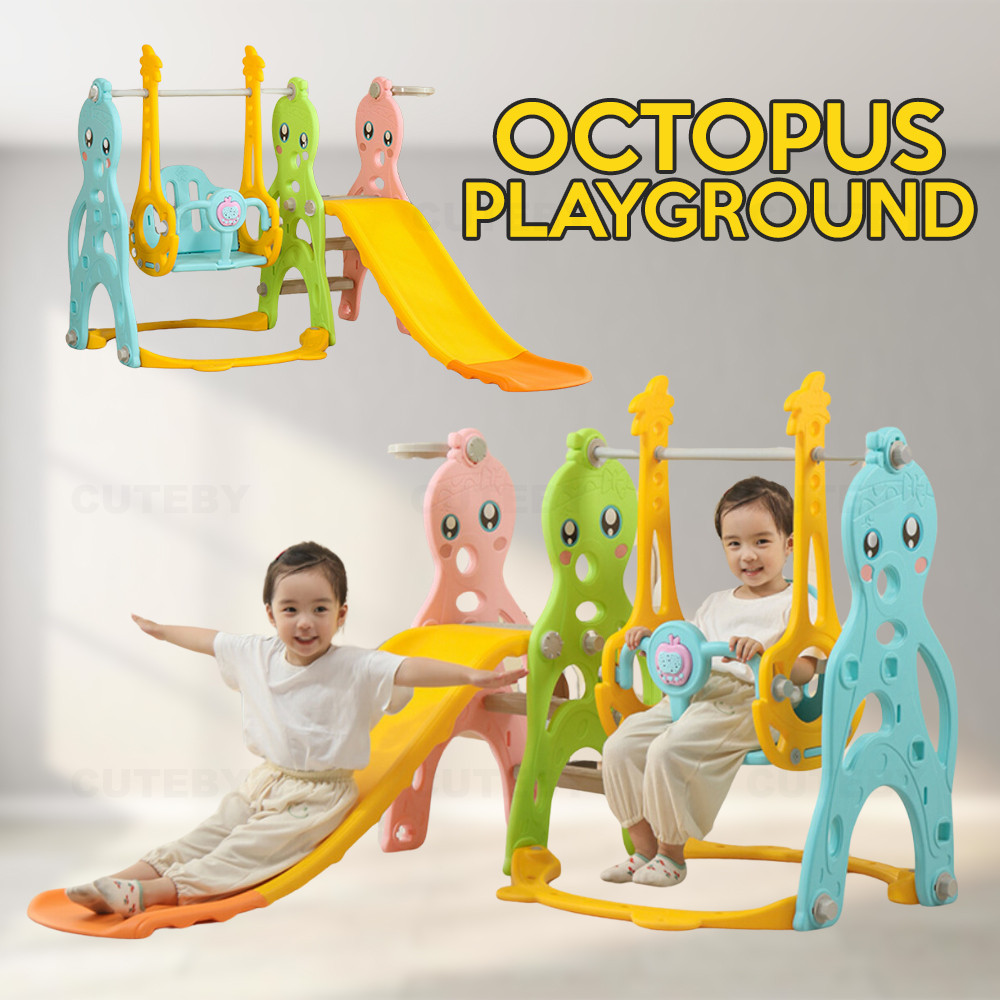 OCTOPUS PLAYGROUND 3 IN 1 Swing Slide Basketball Hook Indoor Outdoor ...