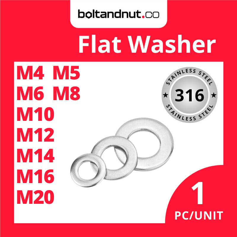 Flat Washer SUS 316 Stainless Steel Grade A4-70 | M4 M5 M6 M8 M10 M12 ...