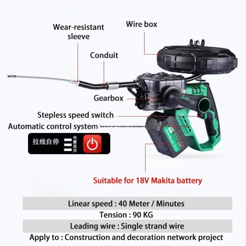 Brushless Wire Threading Machine Portable Electrician Threader ...