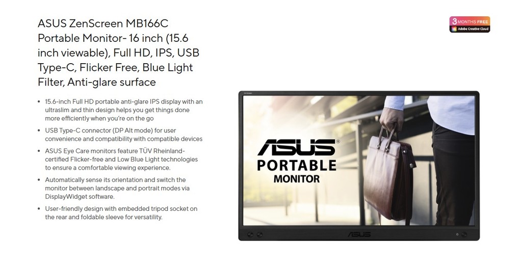 Asus ZenScreen MB166C / MB169CK 15.6" IPS FHD Portable USB-C HDMI ...