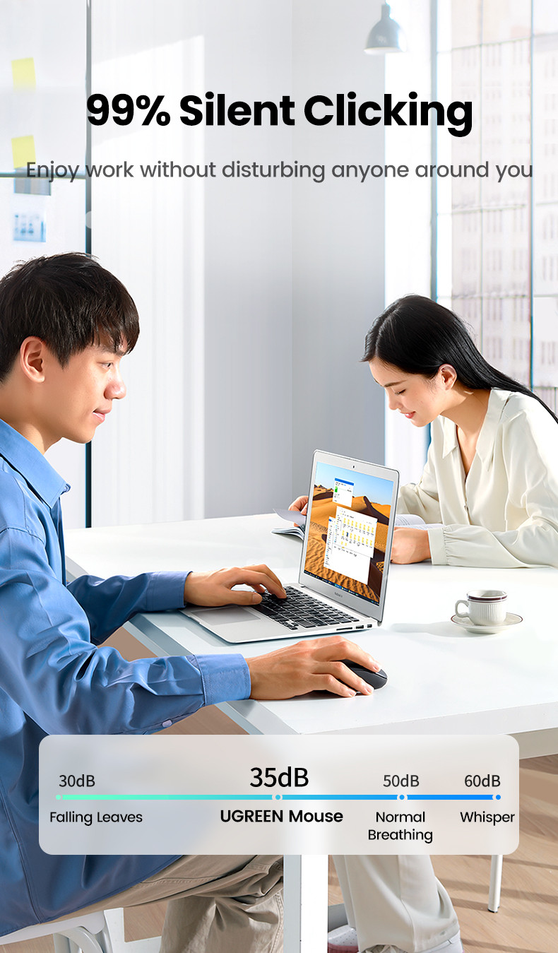 UGREEN Multi Mode Wireless Mouse 4 Level DPI Setting 4000 DPI Bluetooth Mouse USB Receiver PC ...