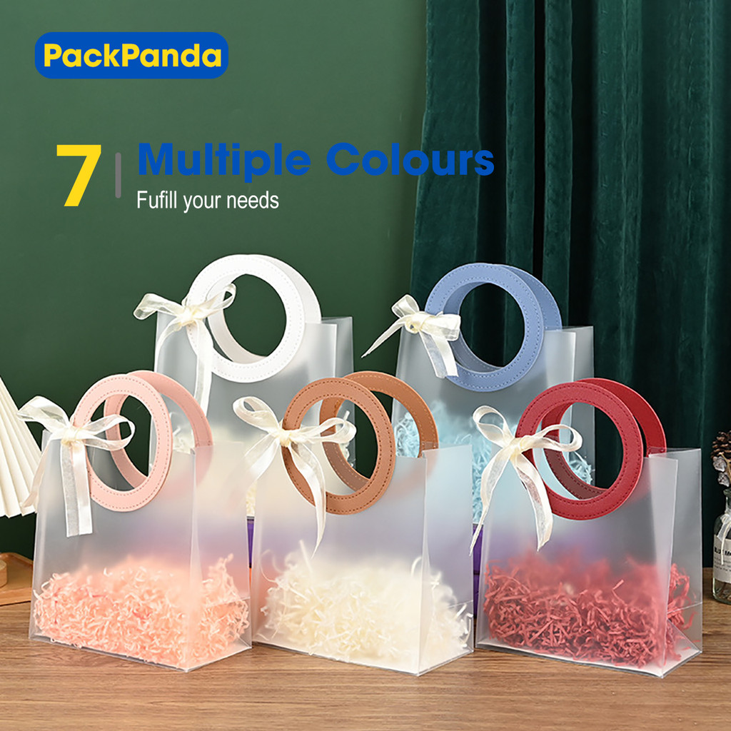 50pcs Frosted Plastic Bag Door Gift Round Handle Beg Goodies Kahwin Beg ...