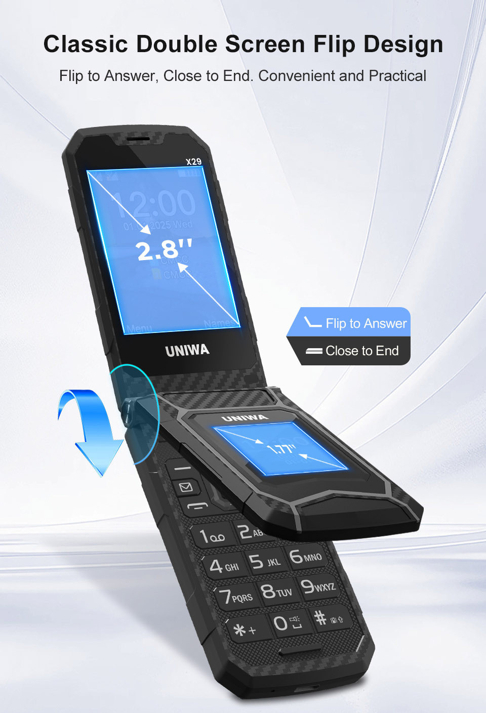 SHEREN New X29 Dual Screen Flip Phone 2G Mobile Phone Large Character ...