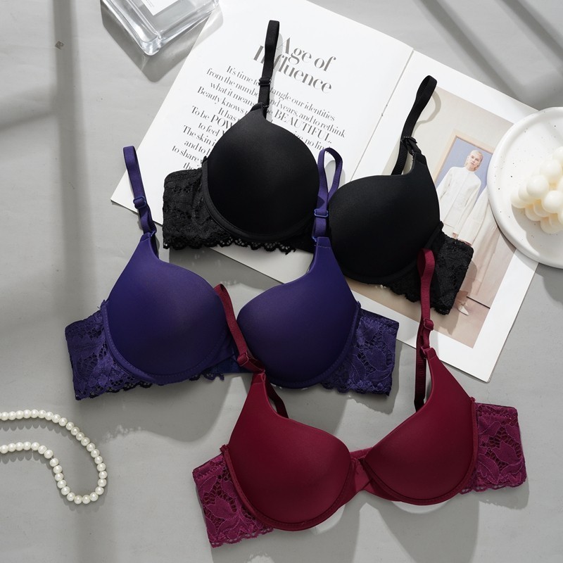 Seamless Underwire Steel Ring Push Up Bra for Women Sexy Lace Side ...