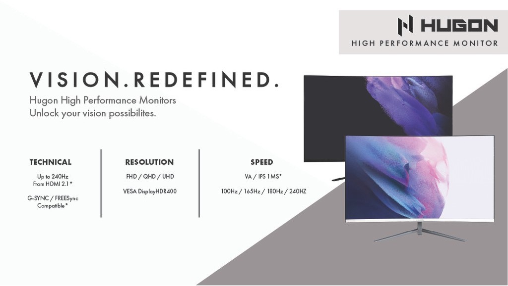 HUGON 27" 165Hz QHD 1ms HDR400 Curved Adaptive-Sync Gaming Monitor ...