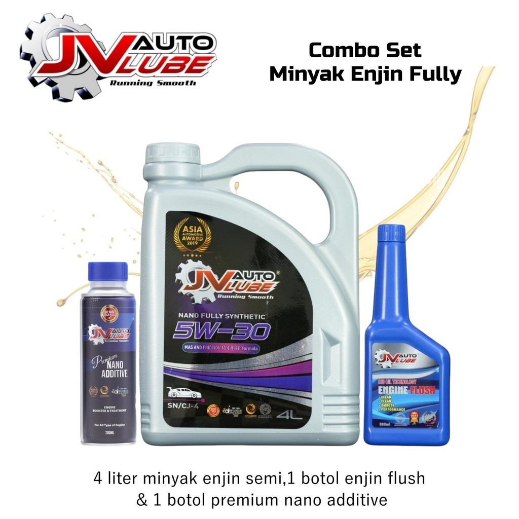 [Combo Deal] JV Auto Lube Set 5W-30 Fully (4 Liter) + Engine Flush (1 Bottle) + Premium Nano ...