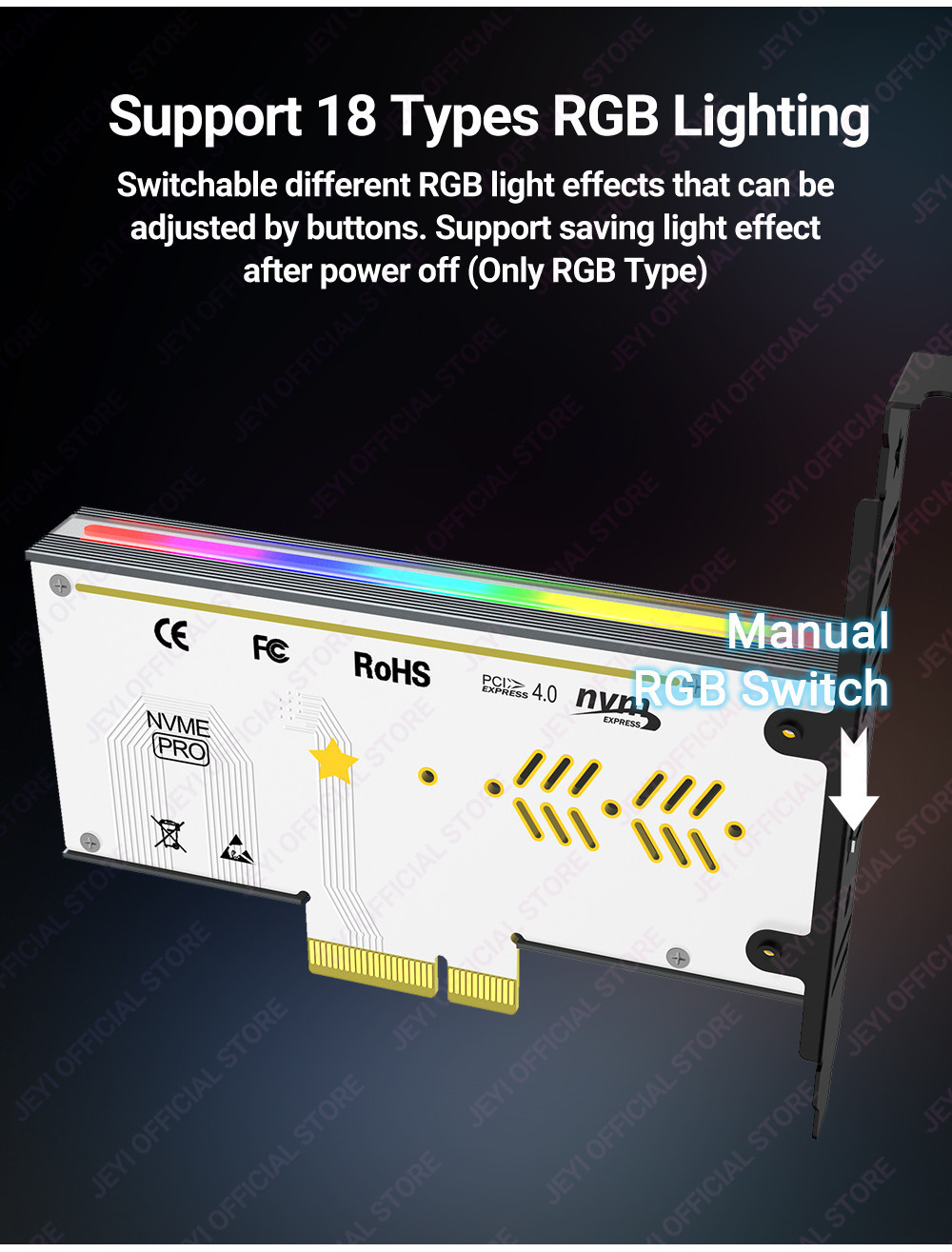 JEYI RGB PCIe 4.0 NVMe Adapter, PCIe to NVMe M.2 SSD Adapter Card with ...