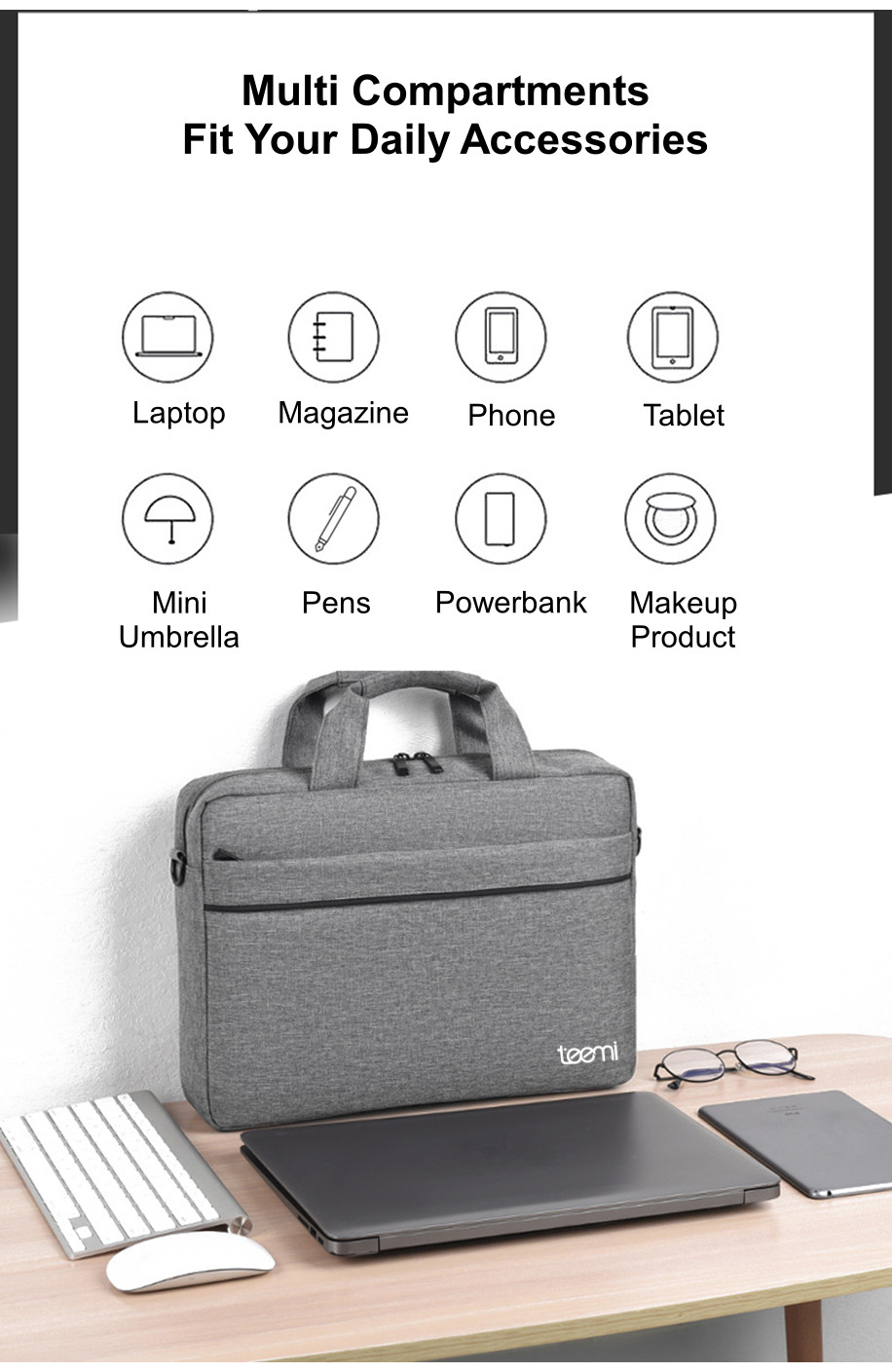 TEEMI Beg Tangan Komputer Riba 15.6 Inch Laptop Bag Sling Suitcase ...