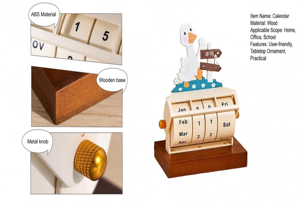 Wooden Rotating Calendar Smooth Rotation Mechanism Vintage Wooden ...