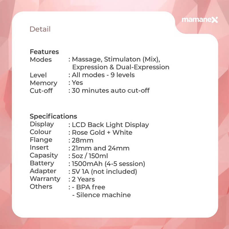 Mamanex Miss Mamanex Diamond Bluetooth Wearable Handsfree Breast Pump ...