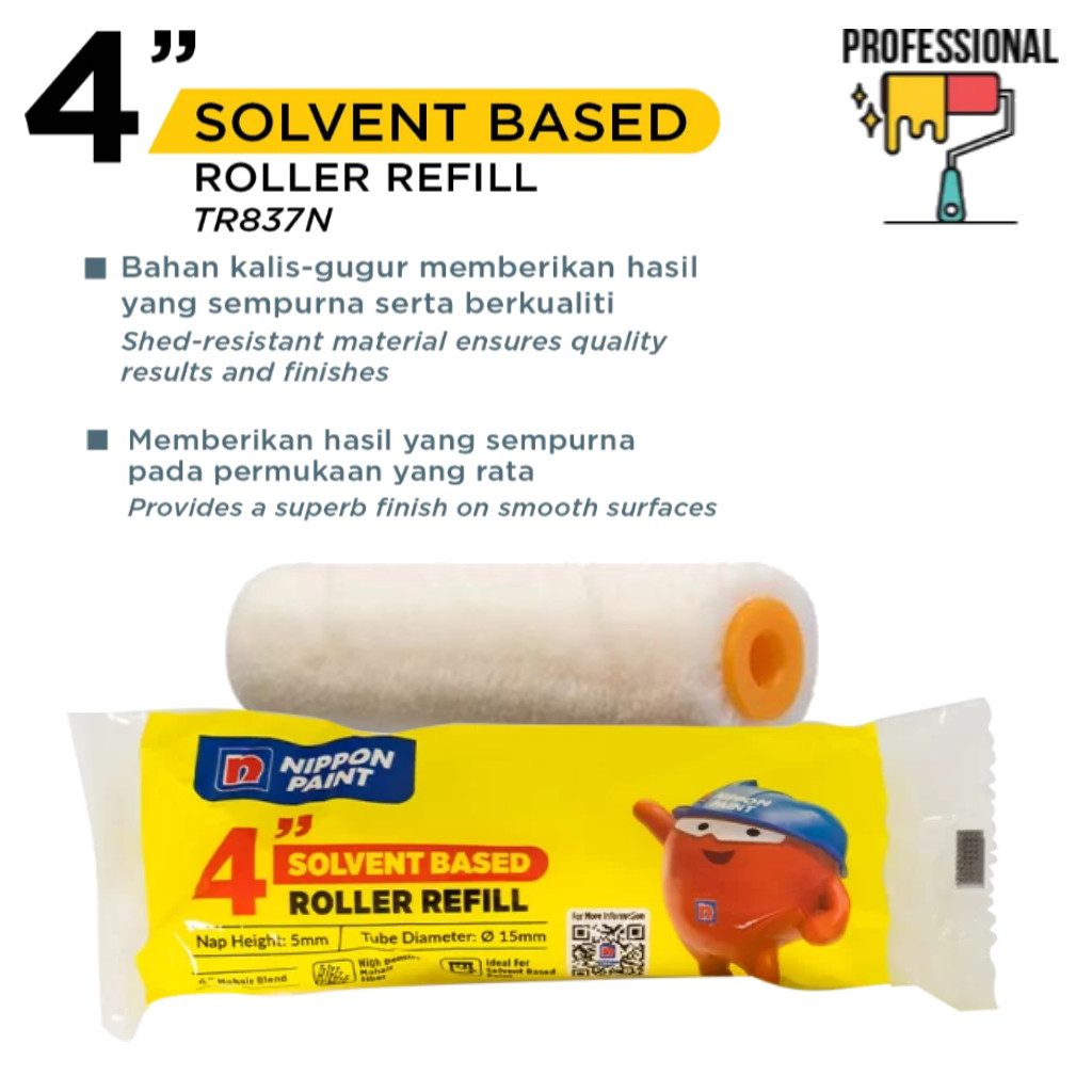 NIPPON 4" Solvent Base Paint Roller Solver Based Roller Refill for ...